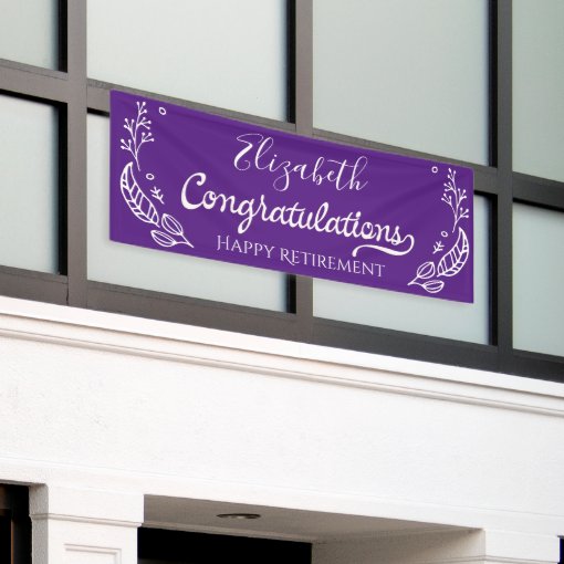 Elegant Monogram Happy Retirement Purple Banner | Zazzle