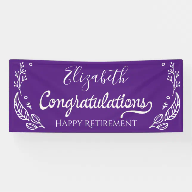 Elegant Monogram Happy Retirement Purple Banner | Zazzle