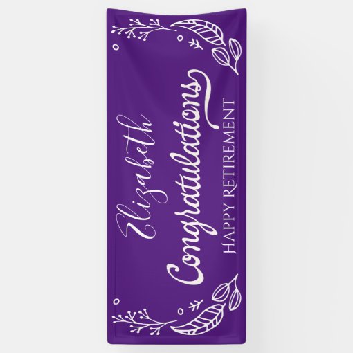 Elegant Monogram Happy Retirement Purple Banner | Zazzle