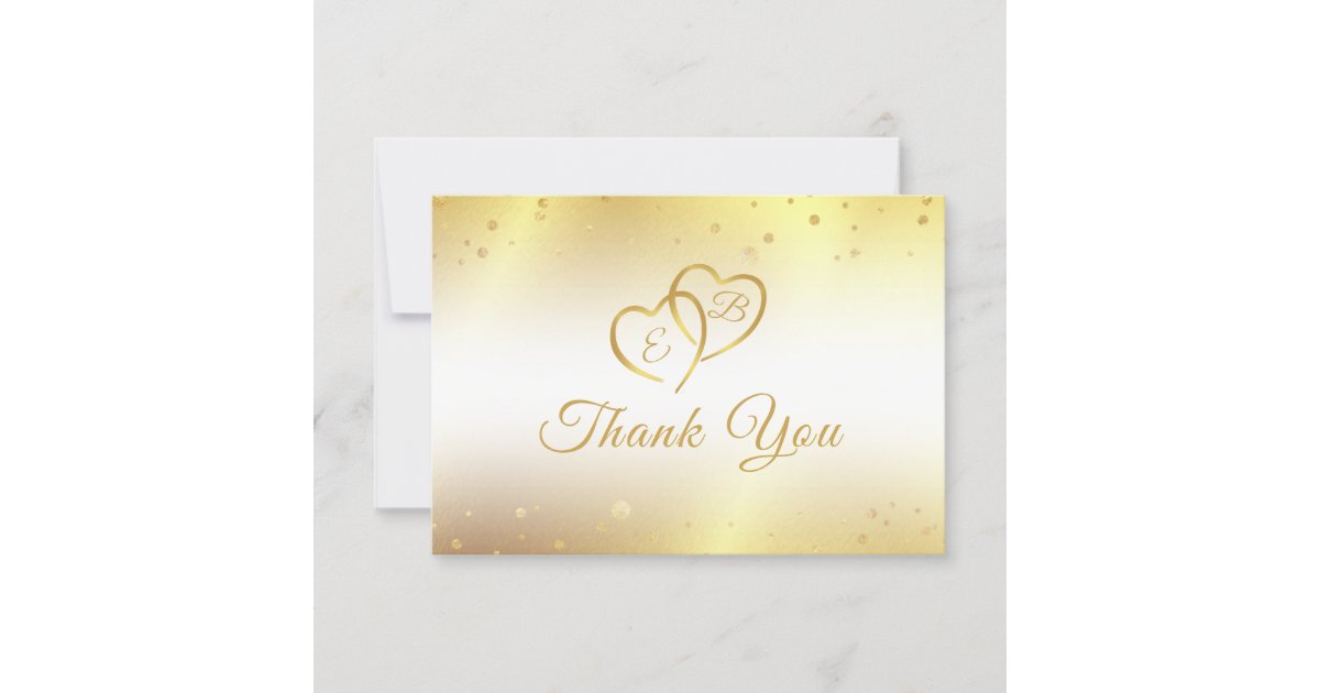 Elegant Monogram Hearts Metallic Gold Thank You | Zazzle