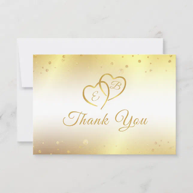 Elegant Monogram Hearts Metallic Gold Thank You | Zazzle