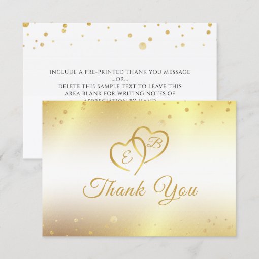Elegant Monogram Hearts Metallic Gold Thank You | Zazzle