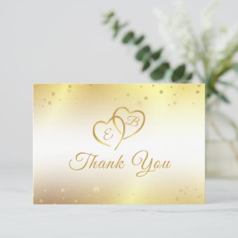 Elegant Monogram Hearts Metallic Gold Thank You | Zazzle