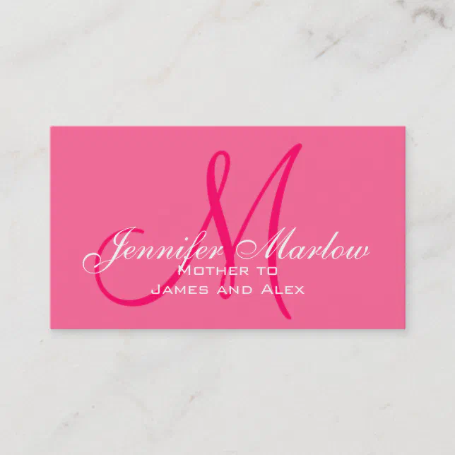 Elegant Monogram Hot Pink Mommy Calling Card | Zazzle