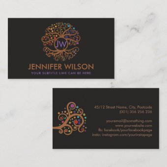 Elegant Monogram in Tree of life Business Card | Zazzle