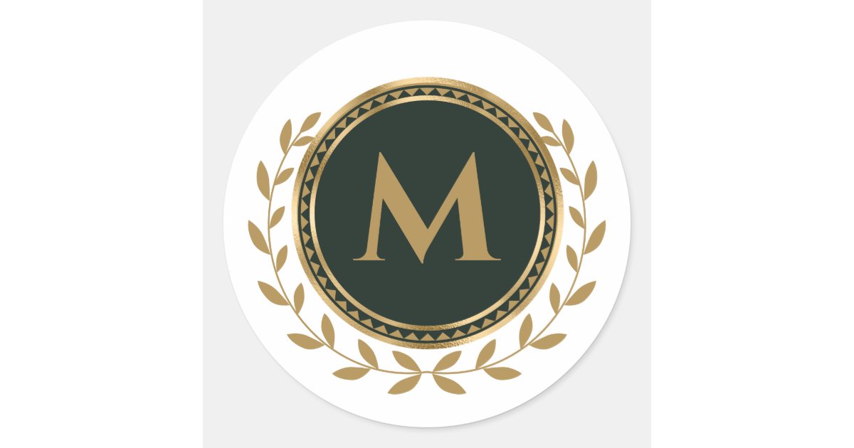 Elegant Monogram Initial Faux gold Green Classic Round Sticker | Zazzle