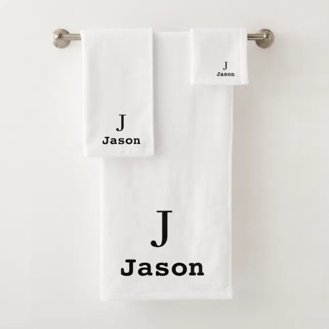 Elegant Monogram Initial Name Personalized White Bath Towel Set | Zazzle