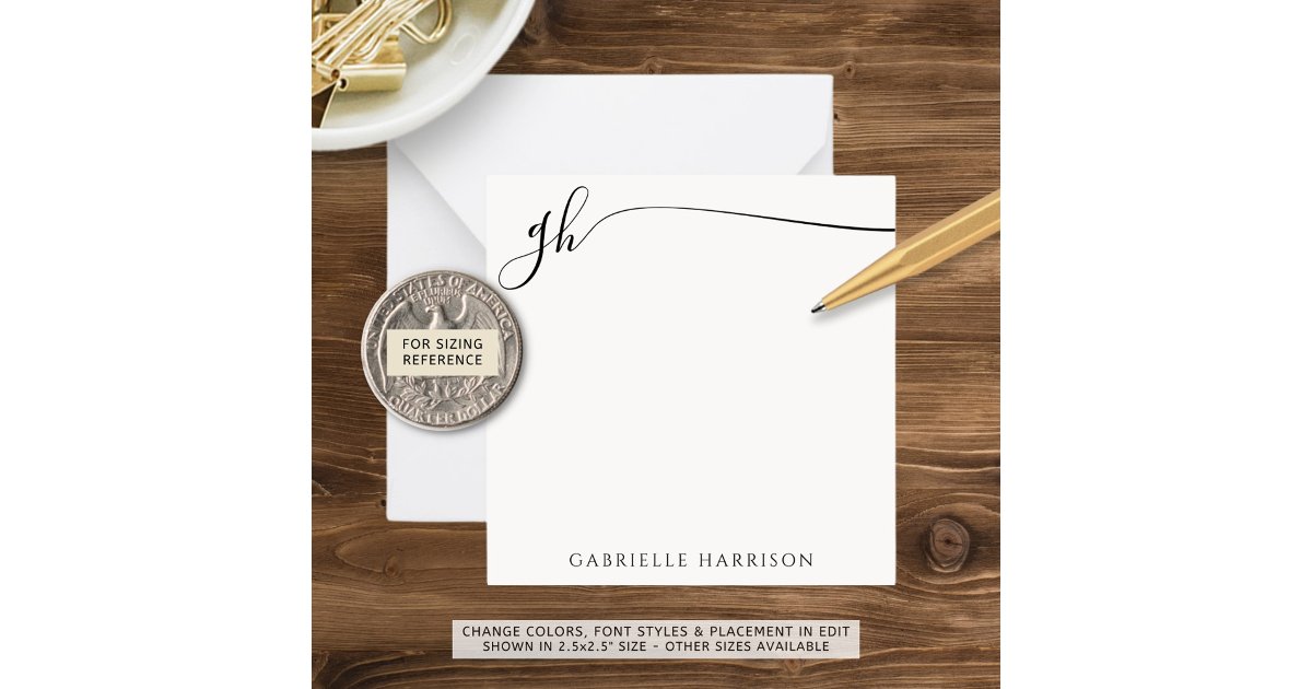 Elegant Monogram Initials Black Script Note Card | Zazzle