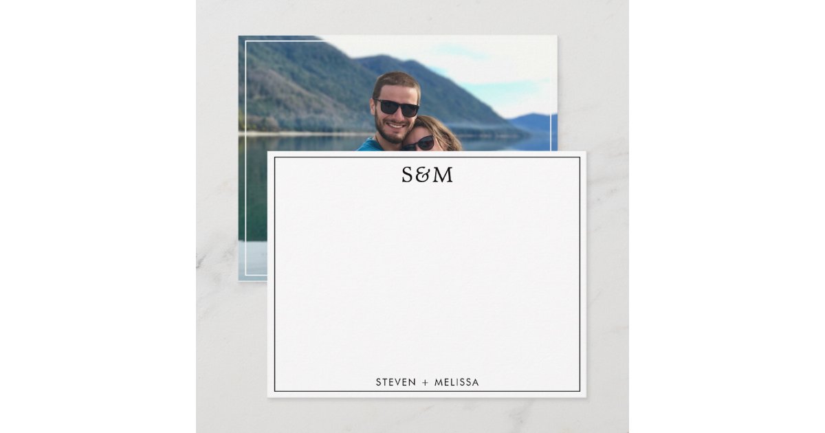 Elegant Monogram Initials Couple Name Photo Note Card | Zazzle