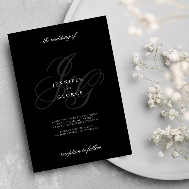 Elegant monogram initials romantic white wedding invitation | Zazzle