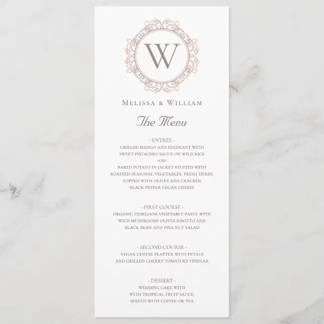 Elegant Monogram Insignia Wedding Menu | Zazzle