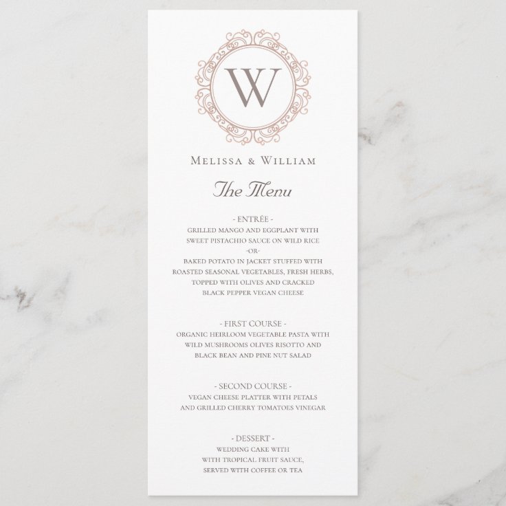 Elegant Monogram Insignia Wedding Menu | Zazzle
