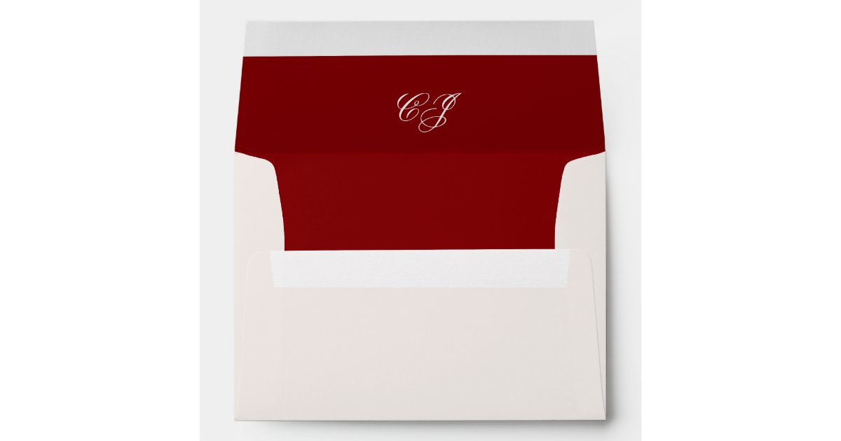 Elegant Monogram Ivory and Burgundy Wedding Envelope | Zazzle