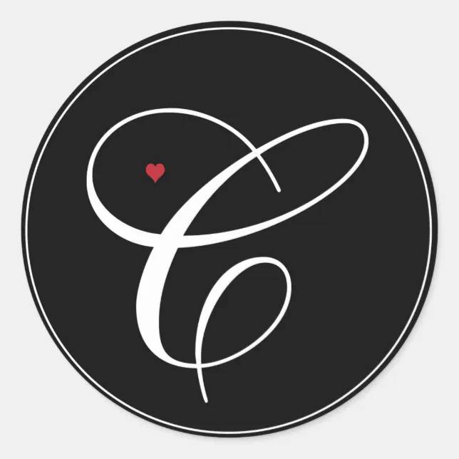 Elegant Monogram Letter C with heart Classic Round Sticker | Zazzle