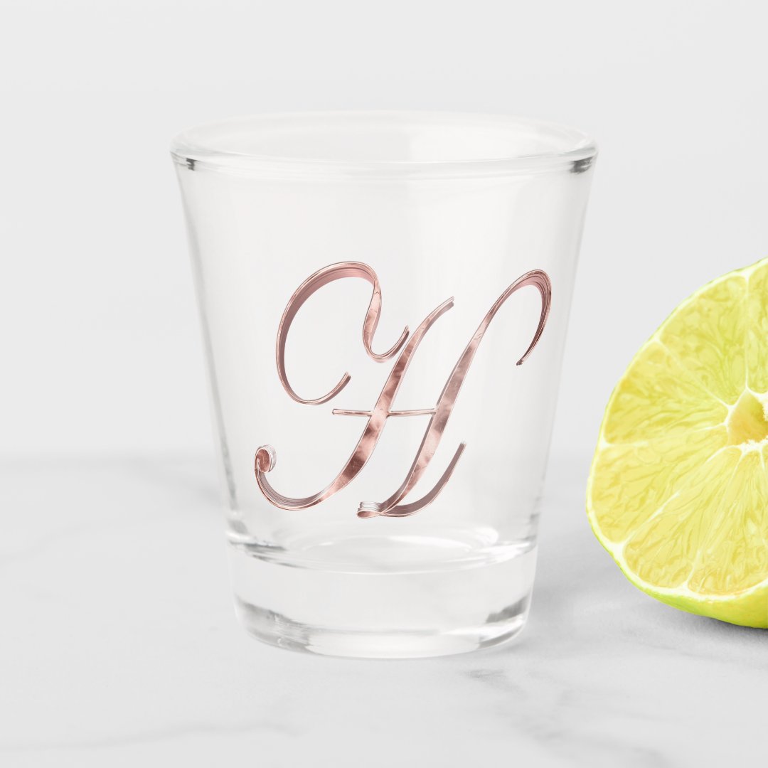 Elegant Monogram Letter H Rose Gold Chic Shot Glass | Zazzle