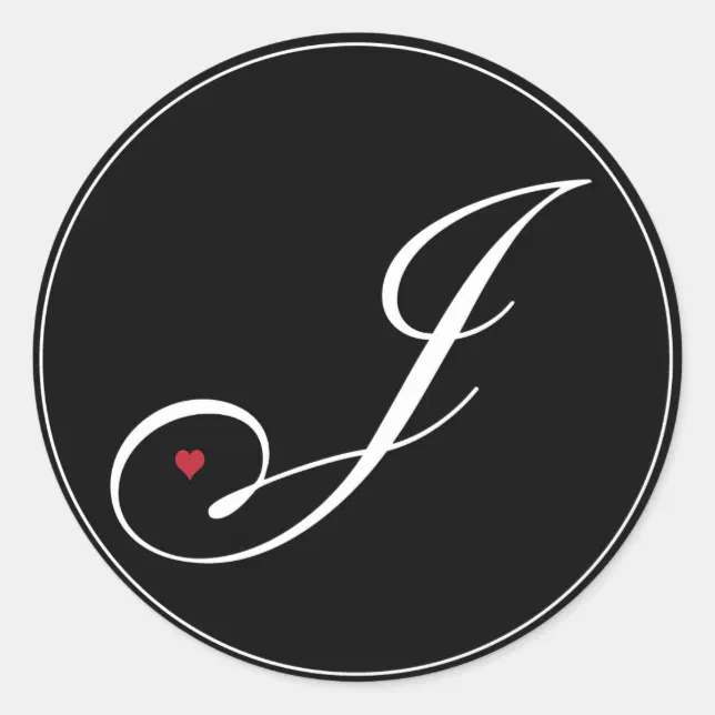 Elegant Monogram Letter J with heart Classic Round Sticker | Zazzle