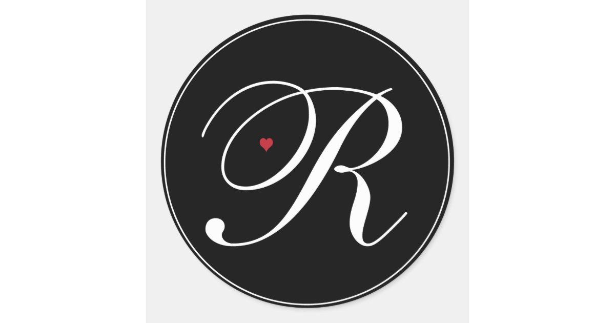 Elegant Monogram Letter R with heart Classic Round Sticker | Zazzle