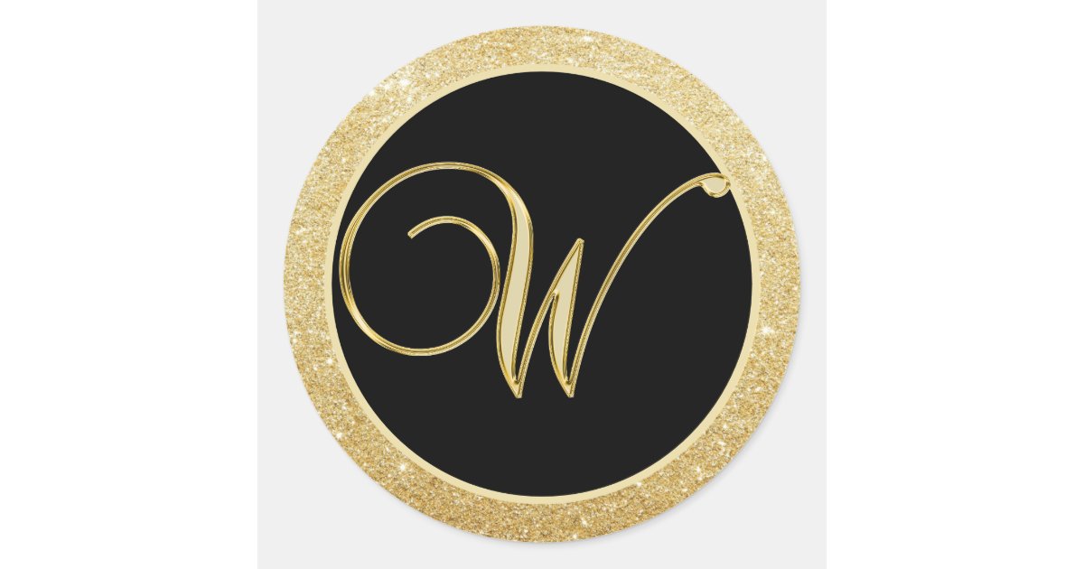 Elegant Monogram Letter W Black Gold Glitter Seals | Zazzle