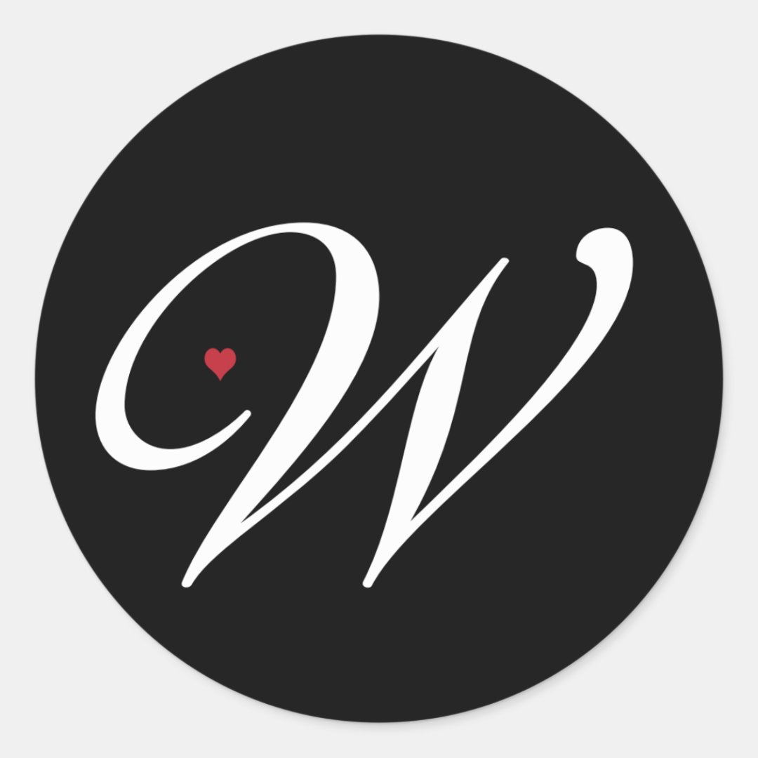 Elegant Monogram Letter W with heart Classic Round Sticker | Zazzle
