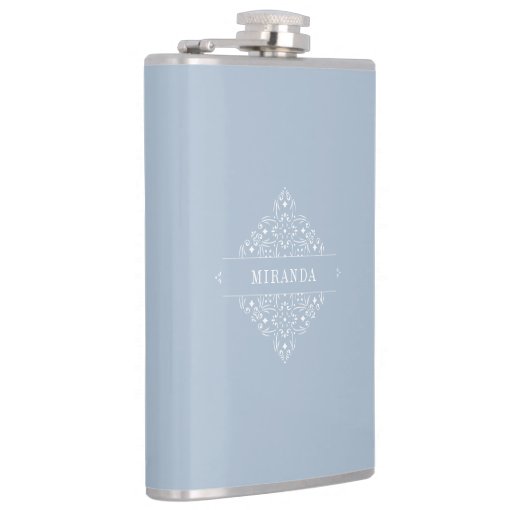 Elegant Monogram Minimalist Dusty Blue Classy Flask | Zazzle