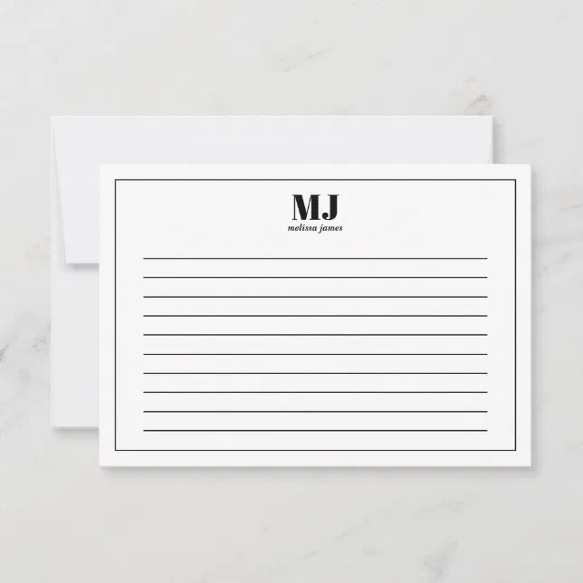 Elegant Monogram Minimalist Ruled Index Note Card | Zazzle