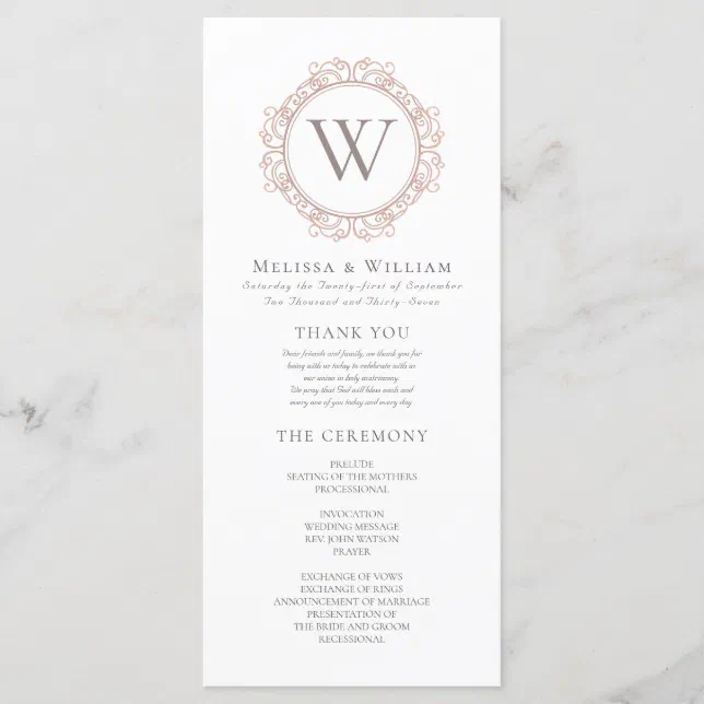 Elegant Monogram Modern Classic Wedding Program | Zazzle