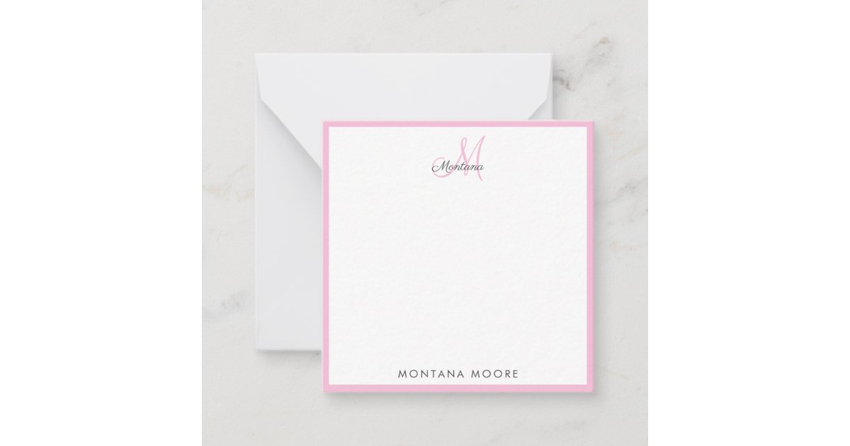 Elegant Monogram Modern Simple Girly Pink Note Card | Zazzle
