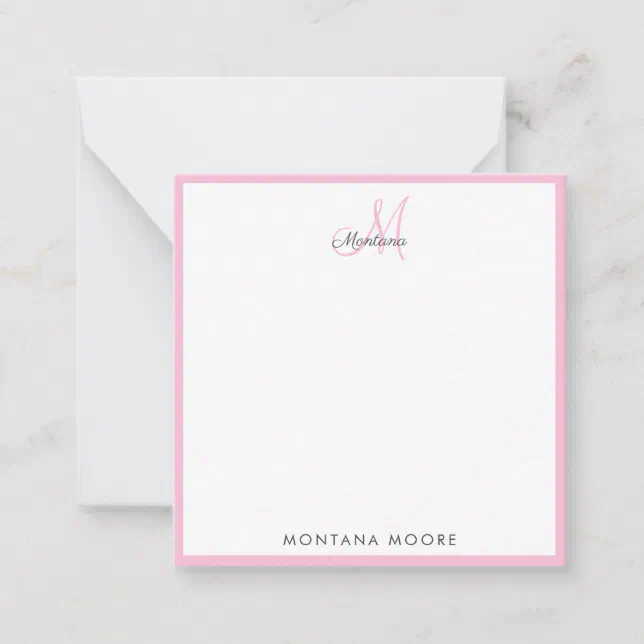 Elegant Monogram Modern Simple Girly Pink Note Card | Zazzle