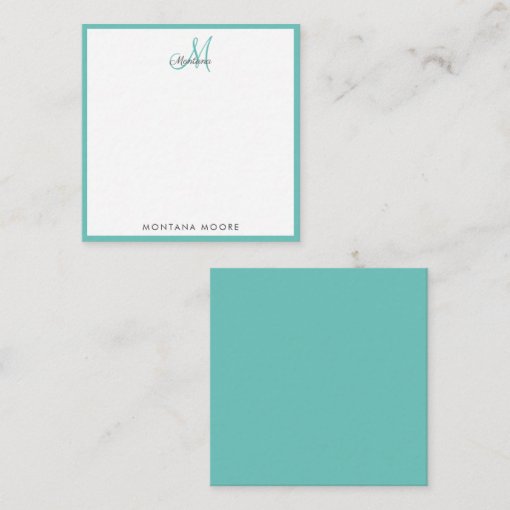 Elegant Monogram Modern Simple Girly Teal Note Card | Zazzle