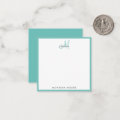 Elegant Monogram Modern Simple Girly Teal Note Card | Zazzle