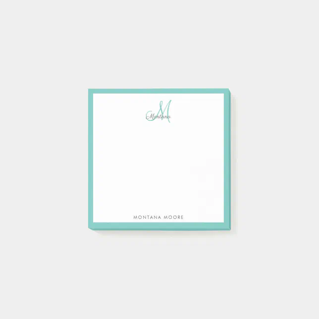 Elegant Monogram Modern Simple Girly Teal Post-it Notes | Zazzle