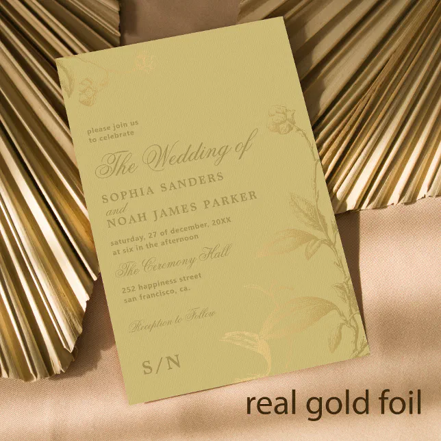 Elegant monogram modern wedding real gold foil invitation | Zazzle