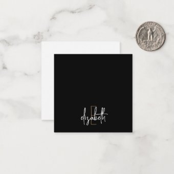 Elegant Monogram Name Black Gold Script Note Card | Zazzle