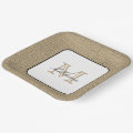 Elegant Monogram Name Chic Farmhouse Style Burlap Paper Plates | Zazzle