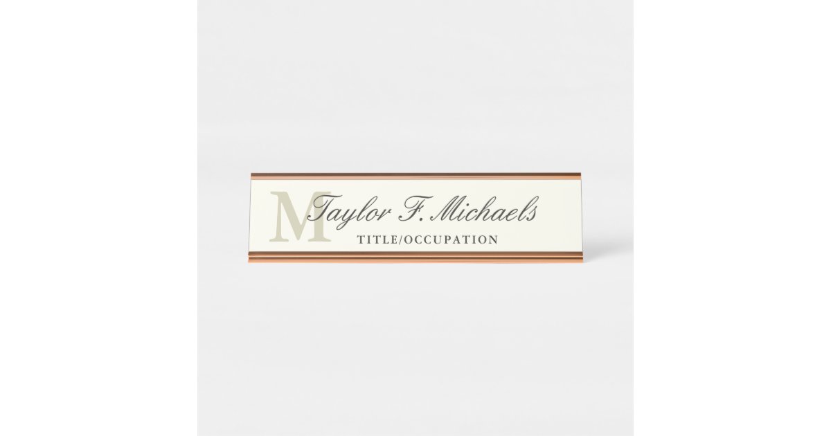 Elegant Monogram & Name Desk Name Plate | Zazzle