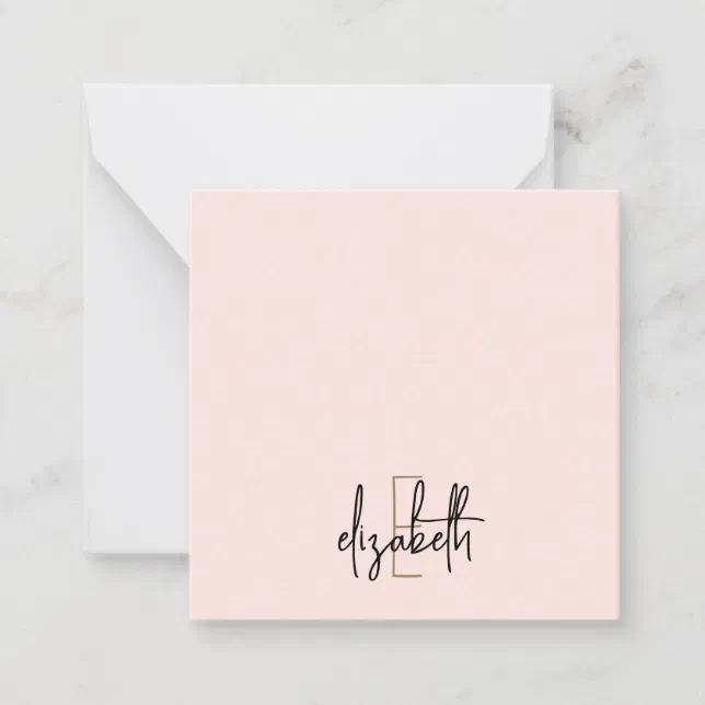 Elegant Monogram Name Pink Gold Script Note Card | Zazzle