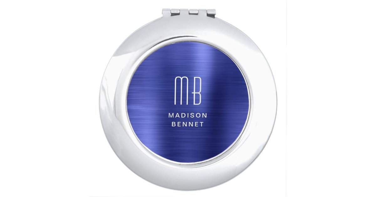 Elegant Monogram Navy Blue Compact Mirror | Zazzle