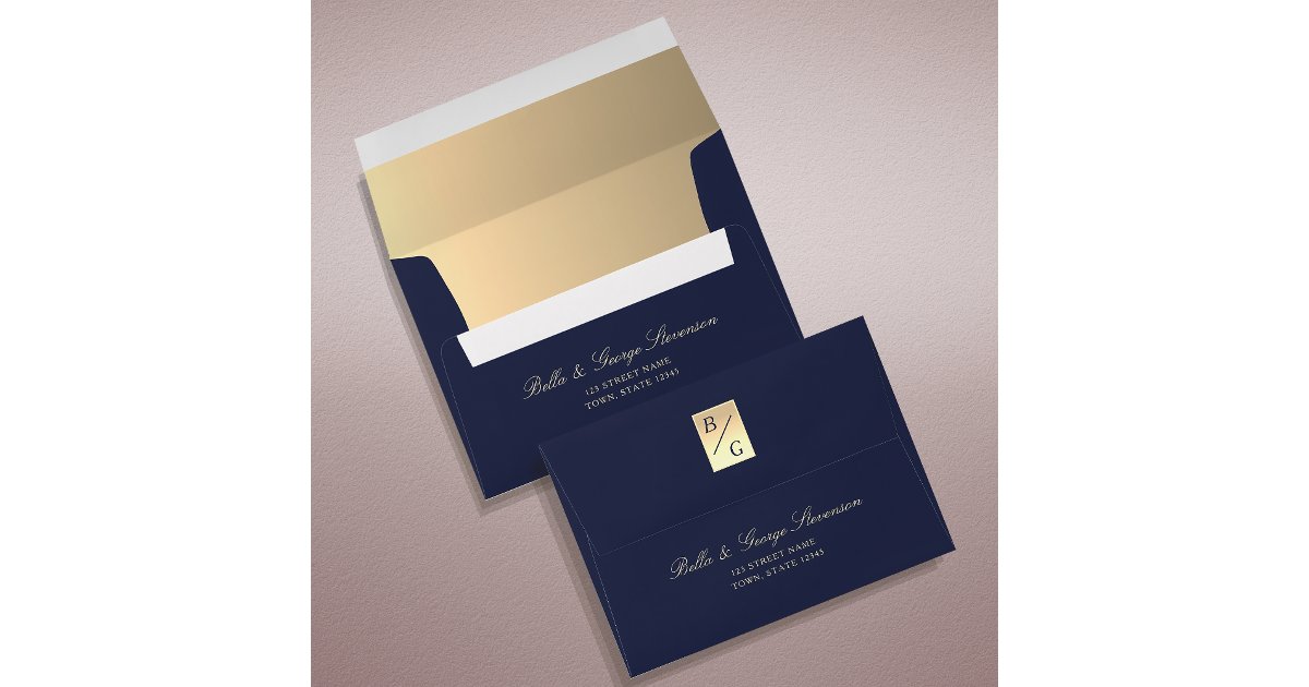 Elegant Monogram Navy Blue Envelope | Zazzle