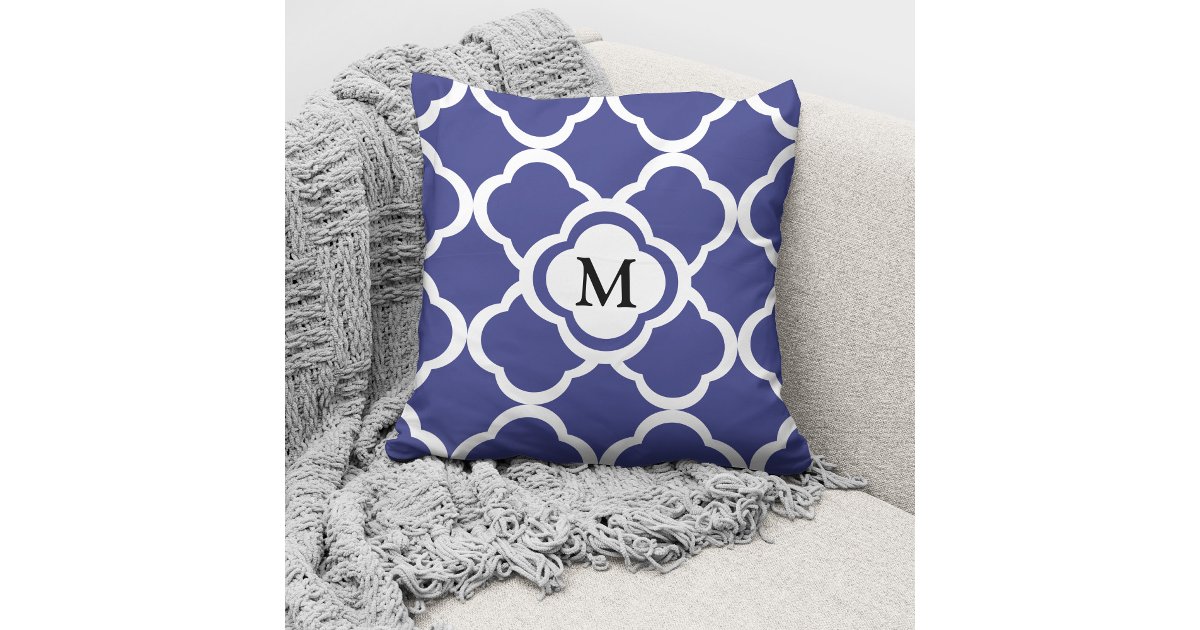 Elegant Monogram Navy Blue Pattern Throw Pillow | Zazzle