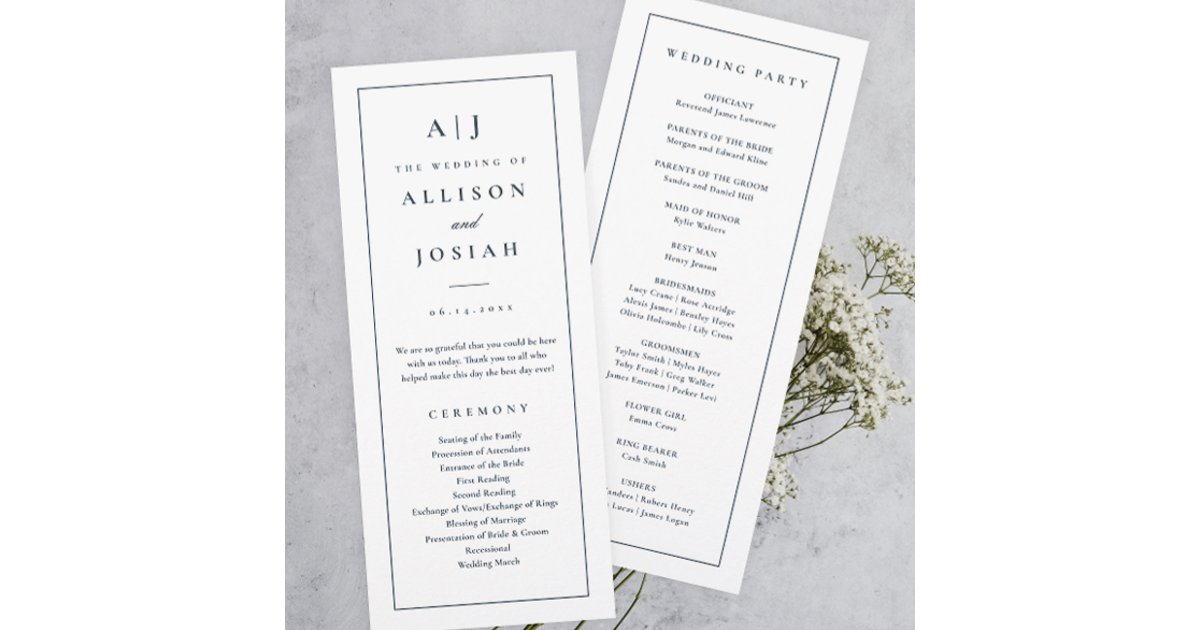 Elegant Monogram Navy Blue Wedding Program | Zazzle