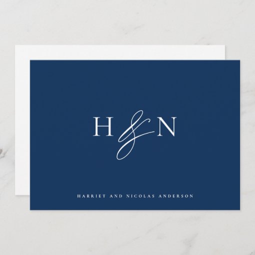 Elegant Monogram Navy Blue Wedding Thank You Card | Zazzle