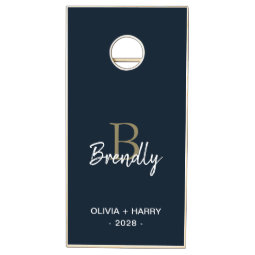 Elegant Monogram Navy Blue White Cornhole Set | Zazzle