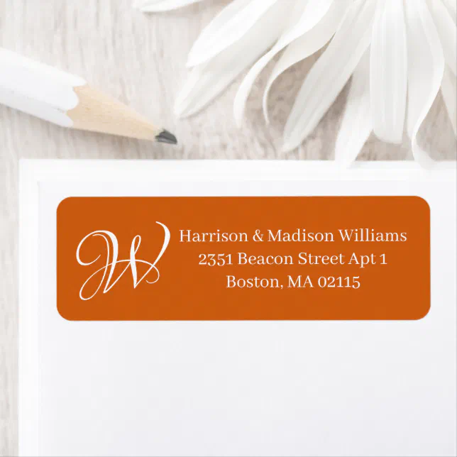 Elegant Monogram orange spice Return Address Label | Zazzle
