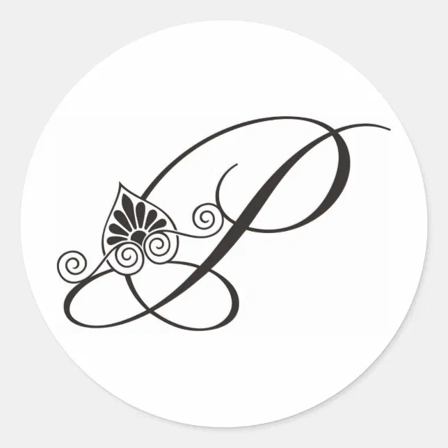 Elegant Monogram P In Black and White Classic Round Sticker | Zazzle