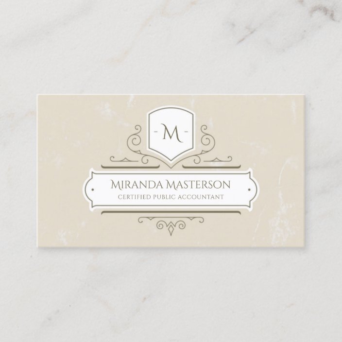 Elegant Monogram Parchment Logo Public Accountant Business Card ...
