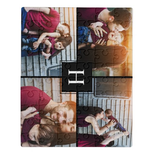 Elegant Monogram Photo Collage Jigsaw Puzzle | Zazzle