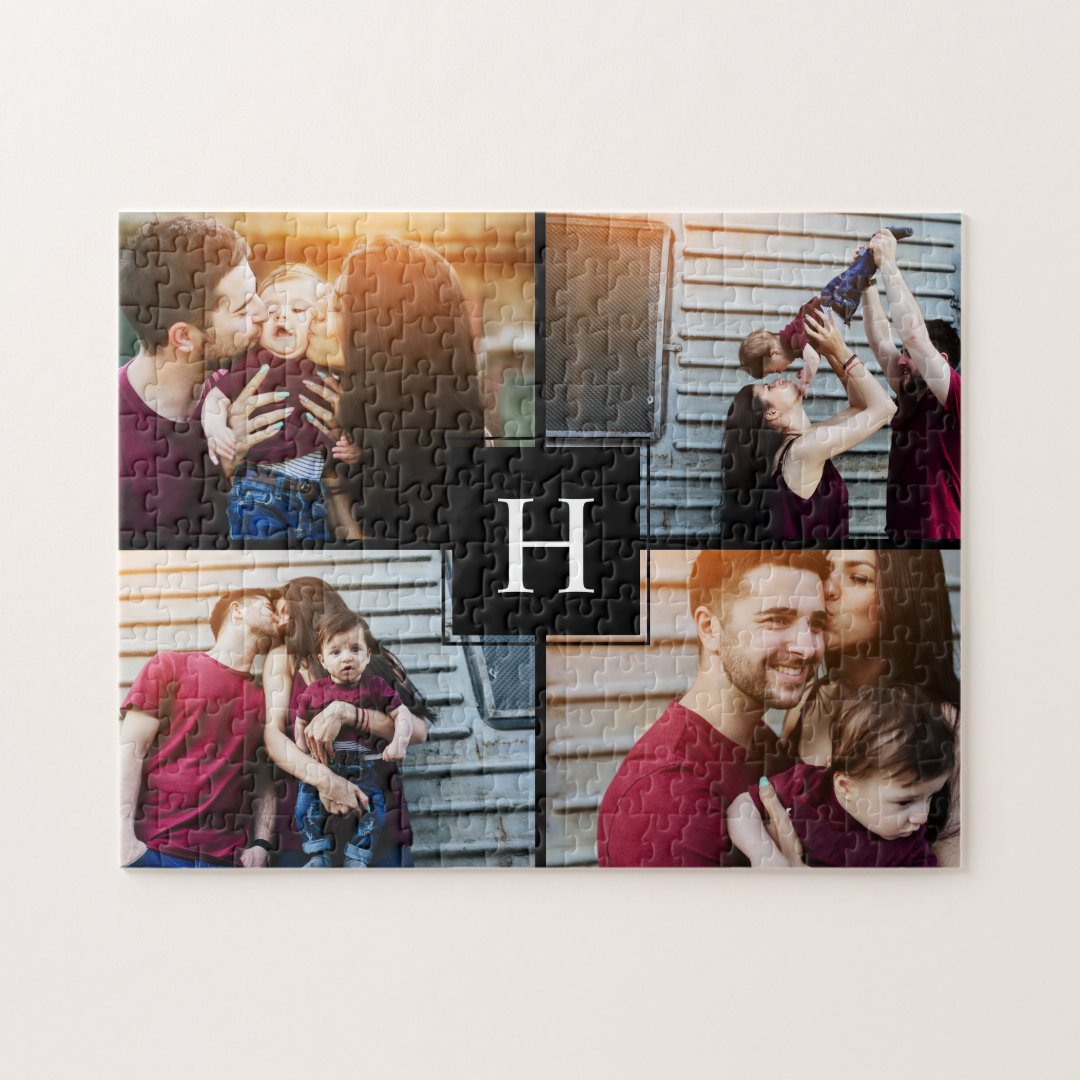 Elegant Monogram Photo Collage Jigsaw Puzzle | Zazzle