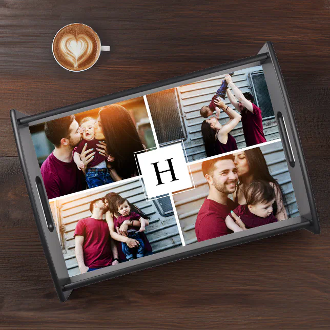 Elegant Monogram Photo Collage Serving Tray | Zazzle