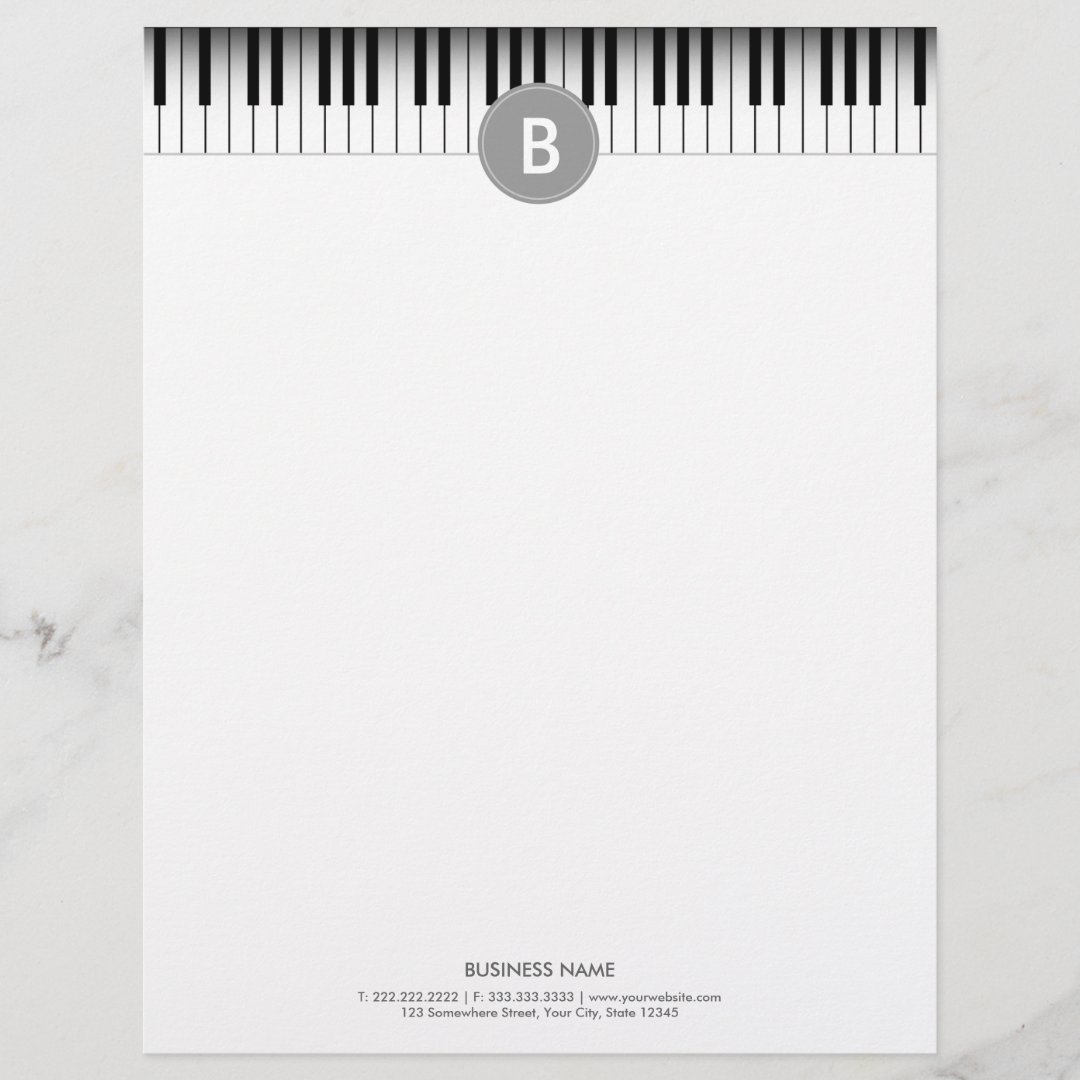Elegant Monogram Piano Keys Letterhead | Zazzle