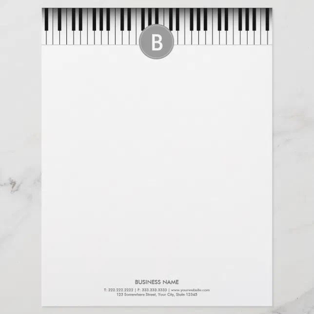 Elegant Monogram Piano Keys Letterhead | Zazzle
